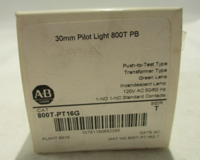 NEW SEALED ALLEN-BRADLEY 800T-PT16G GREEN PUSH-TO-TEST PILOT LIGHT | eBay