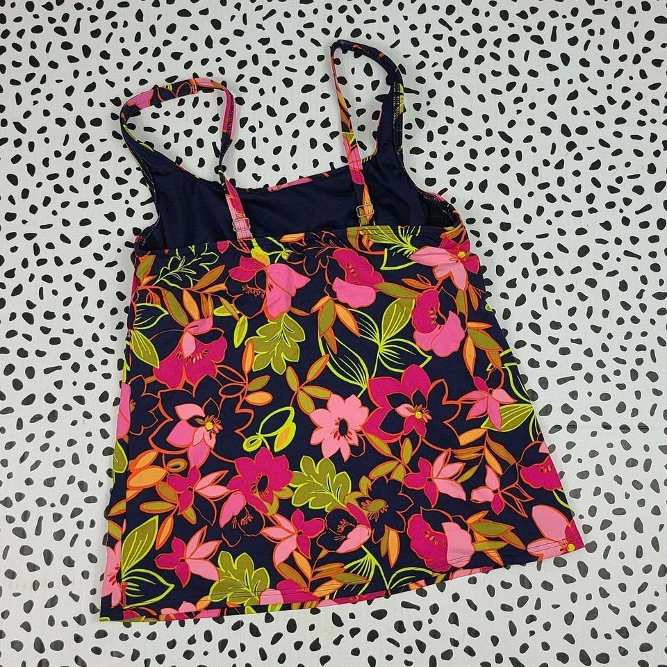 Lands End Navy Blue Jungle Floral Square Neck Tankini SWIM TOP 6 TALL ...
