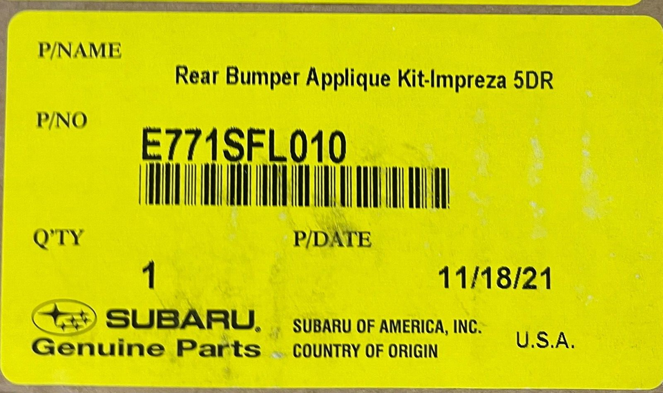 Genuine Subaru IMPREZA 2017-2023 Rear Bumper Applique Protector ...
