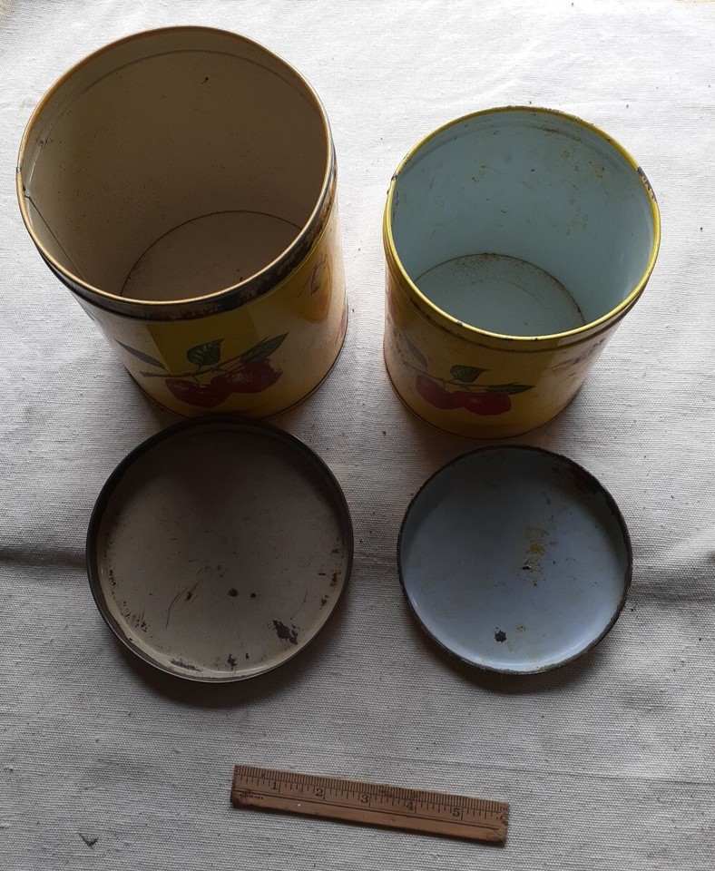 Vintage DecoWare Metal Tin Apple Cannister 2 Piece Set Yellow | eBay