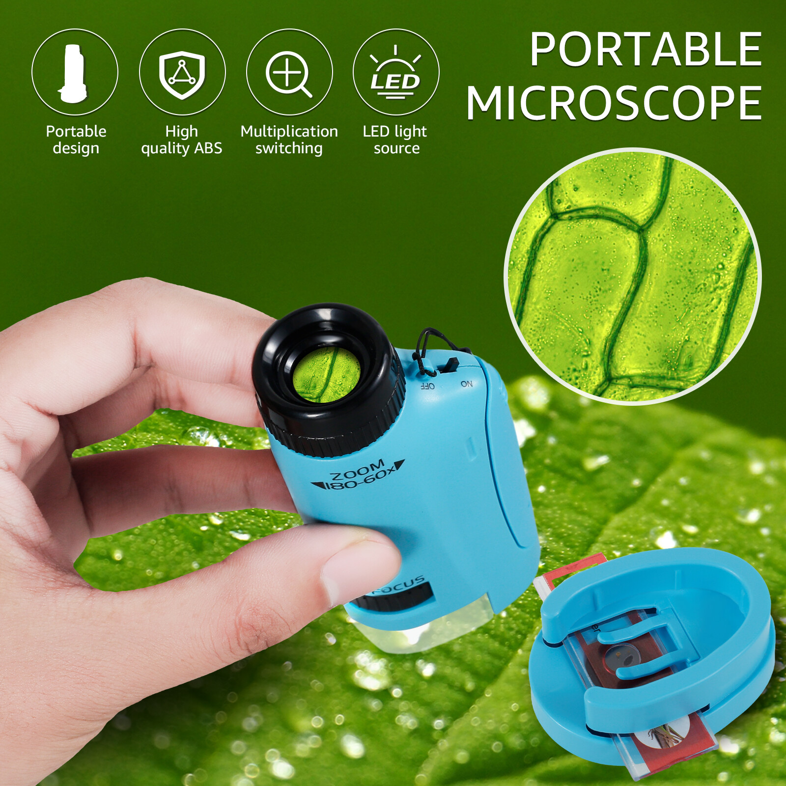 Portable Microscope 60X-180X Handheld Microscope with 12pcs Microscope ...
