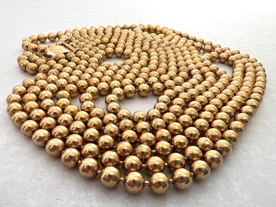 A129 Vintage Napier Multi Strand Goldtone Bead Extra Long Drape ...