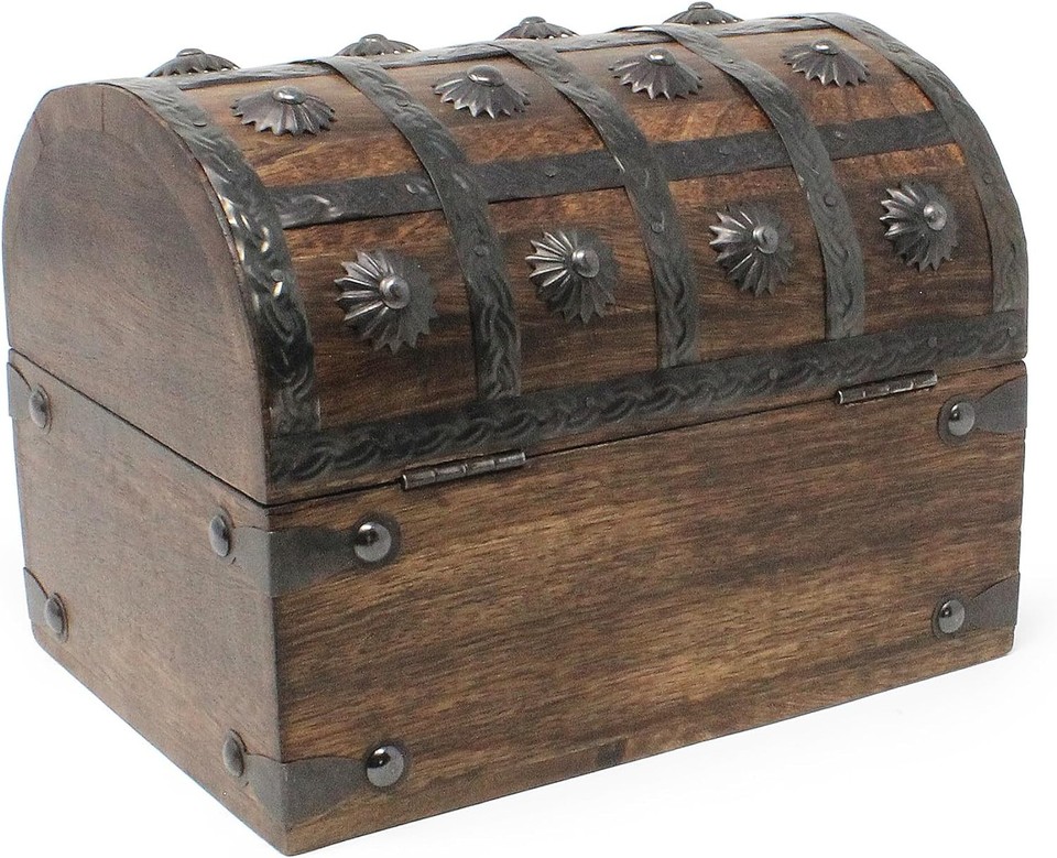 Wooden Treasure Chest with Lock Large Decorative Pirate Storage Box | eBay