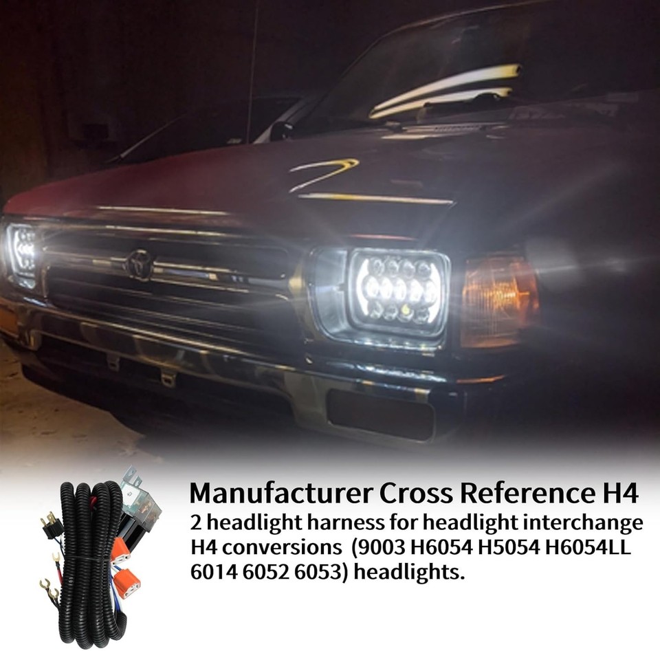 H4 Headlight Relay Harness Kit for 7x6 5x7 H6054 Headlights, h4 9003 ...