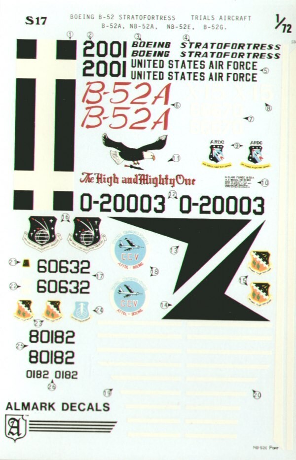 Almark 1/72 Boeing B-52 B-52A B-52H Stratofortress USAF S17 Waterslide ...