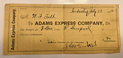 1893 Adams Express Company Freight Receipt Form 124 2 Boxes From E ...
