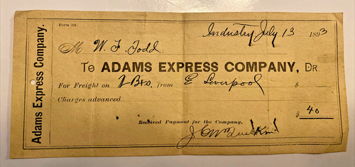 1893 Adams Express Company Freight Receipt Form 124 2 Boxes From E ...