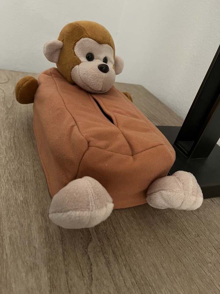 Fabric Monkey Tissue Box Holder For Bathroom / Living Room Orange Brown ...