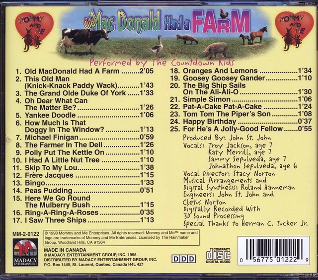 CD Mommy and Me Old MacDonald Had a Farm Countdown Kids 25 Tracks Bin 8 ...