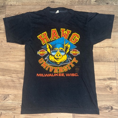 Vintage 3D EMBLEM Harley Davidson Hawg University T-Shirt 80s Size M | eBay