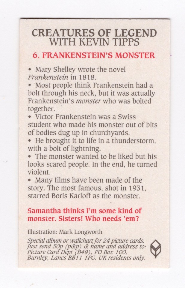 Brooke Bond Creatures of Legend 1994. Frankenstein | eBay Australia