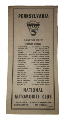 1952 National Automobile Club Pennsylvania Member Service Map | eBay