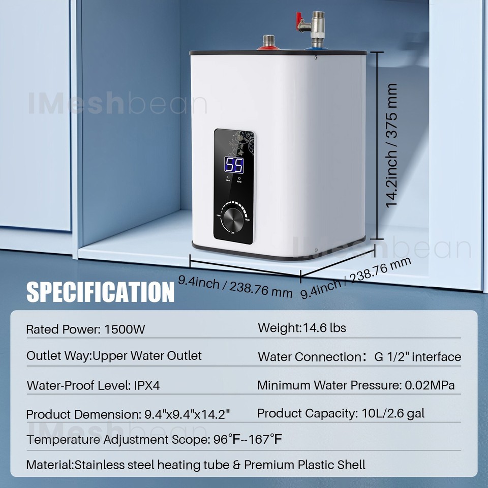 110V Mini 10L Tank Electric Water Heater Kitchen Bathroom Home 95°F-167 ...