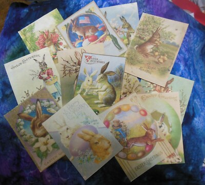 Set of 16 LARGE Victorian/Vintage Easter Rabbit vintage postcard images ...