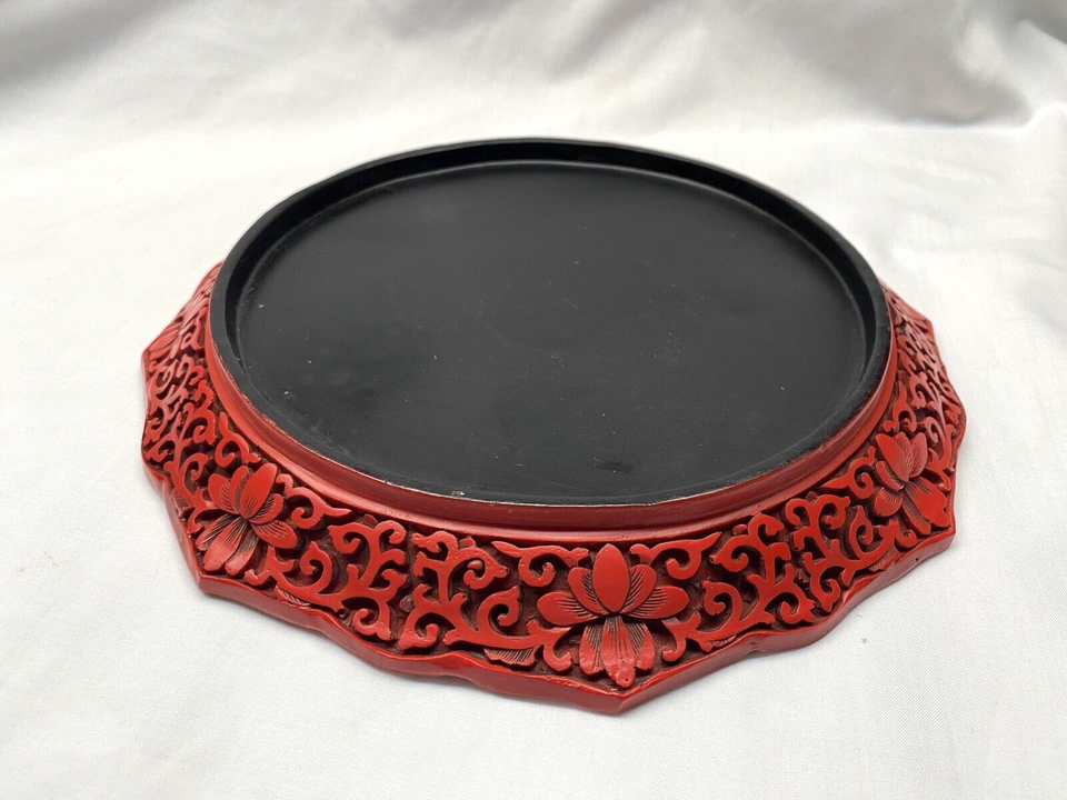 Vintage Chinese Carved Cinnabar Decorative Plate Reproduction - Nice ...