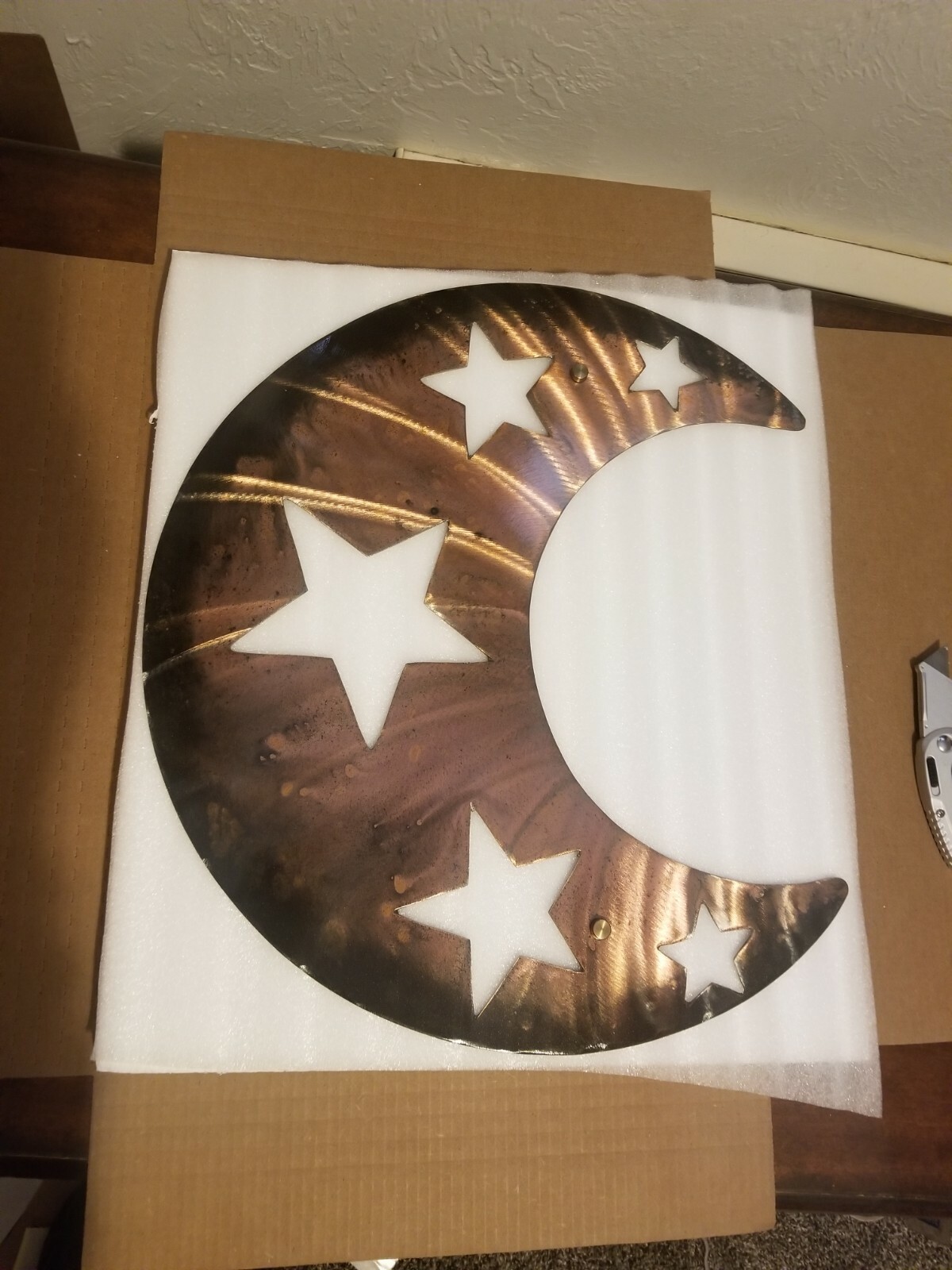 Moon metal wall art 20" modern home & living room decor, moon & stars ...