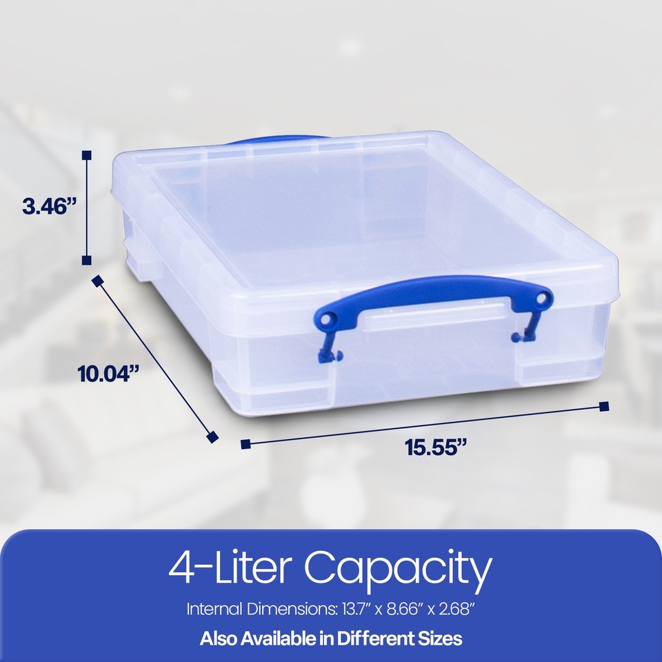 Really Useful Box 4L Storage Container with Lid and Clip Lock Handles ...