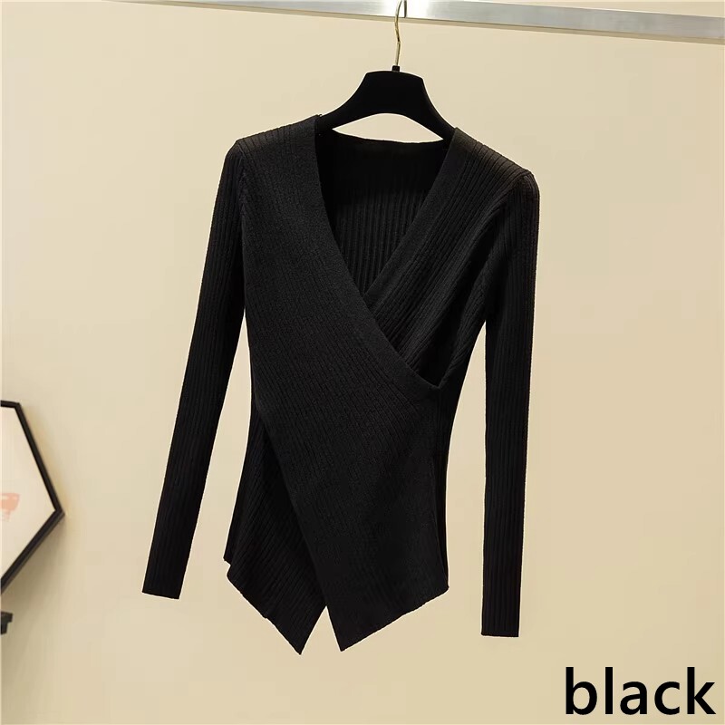 Lady Knitted Top Pullover Sweater V-neck Knitwear Slim Fit Casual ...