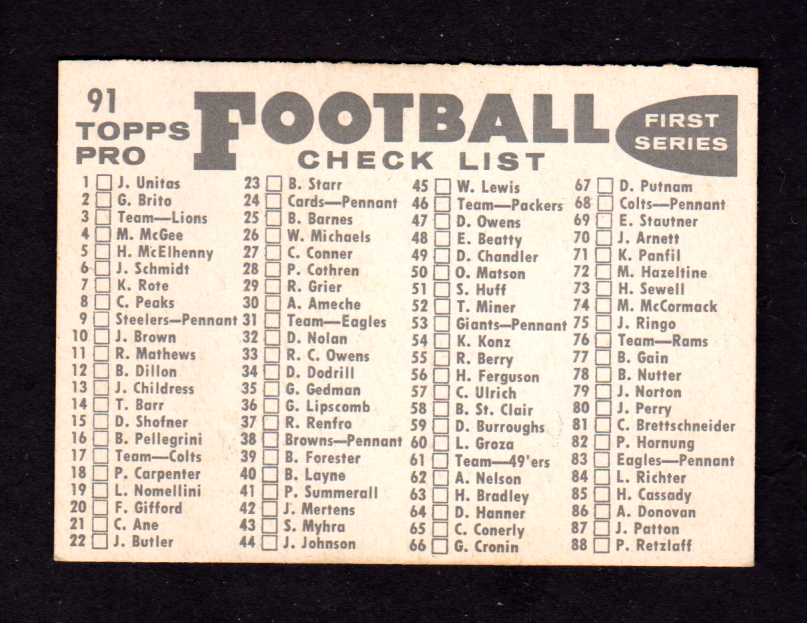 1959 Topps #91 Washington Redskins Team Unmarked Checklist NM-MT | eBay