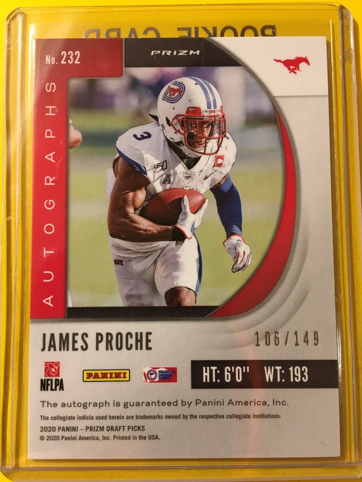 🔥🔥2020 PRIZM DRAFT PICKS JAMES PROCHE #/149 Neon Orange Auto #232 SMU ...