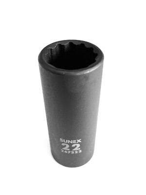 Sunex 267222 22mm 1/2" Drive 12 Point Deep Impact Socket Metric Tools ...