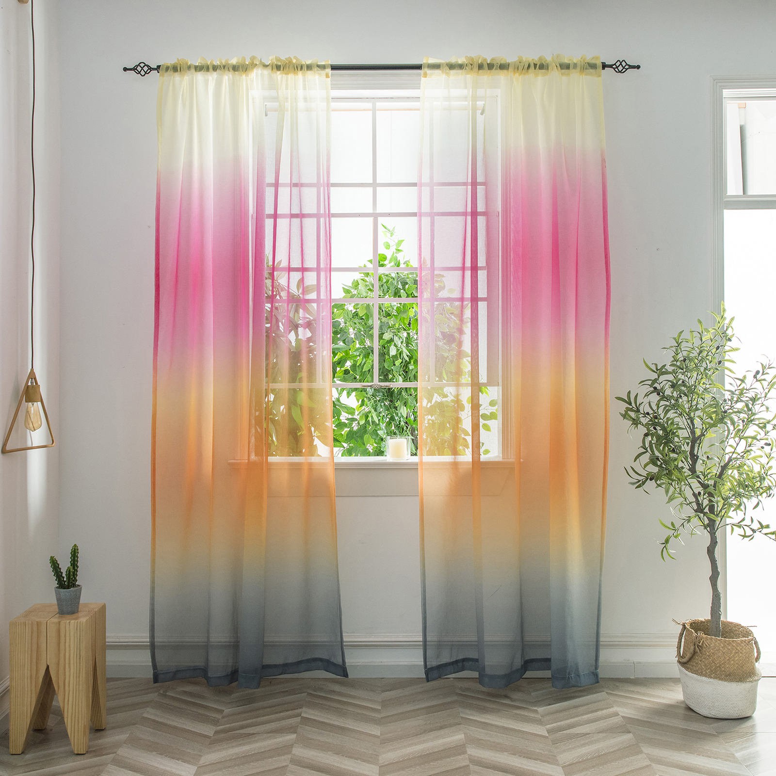Translucent Curtain Durable Washable Color Gradient Blackout Drape ...