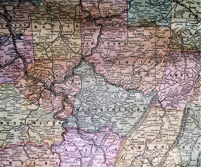 PENNSYLVANIA OHIO MARYLAND MAP GEORGE F. CRAM ATLAS PAGE 1894 VINTAGE ...