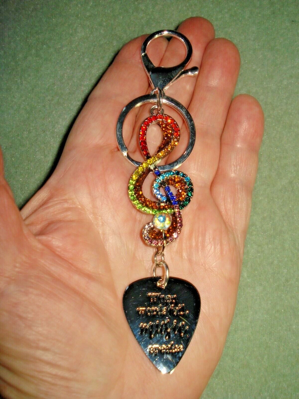 5 1/4" Long "When words fail, music speaks" Rhinestone Key Ring for ...