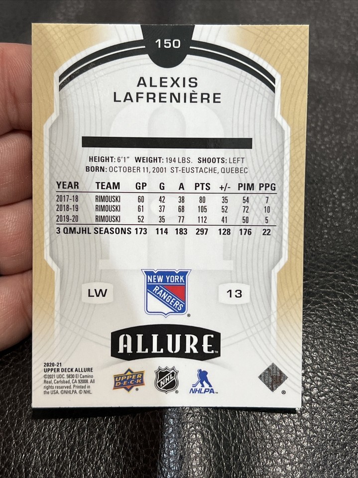 20-21 ALLURE BLUE ROOKIE ALEXIS LAFRENIERE #150 New York Rangers | eBay