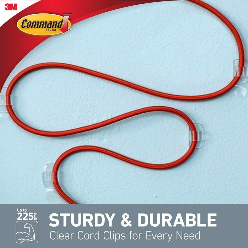 3M Command Round Cord Clips 4-Clips with Adhesive Clear Organizing ...