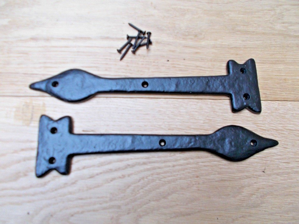 1 Pair BLACK ANTIQUE GOTHIC TUDOR CAST IRON DUMMY FALSE HINGE FRONTS ...
