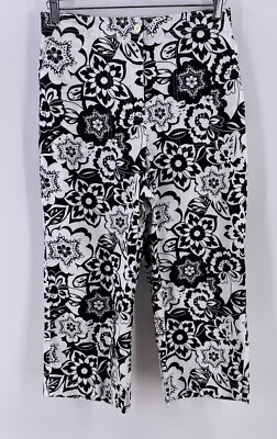 Classic Elements Capris 12 Womens Black White Floral Stretchy Pockets ...