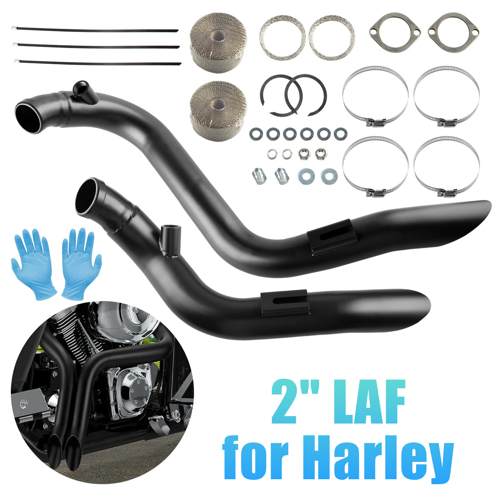 2" LAF Exhaust Pipes w/ Flange Kits for Harley Sportster Dyna Black US ...