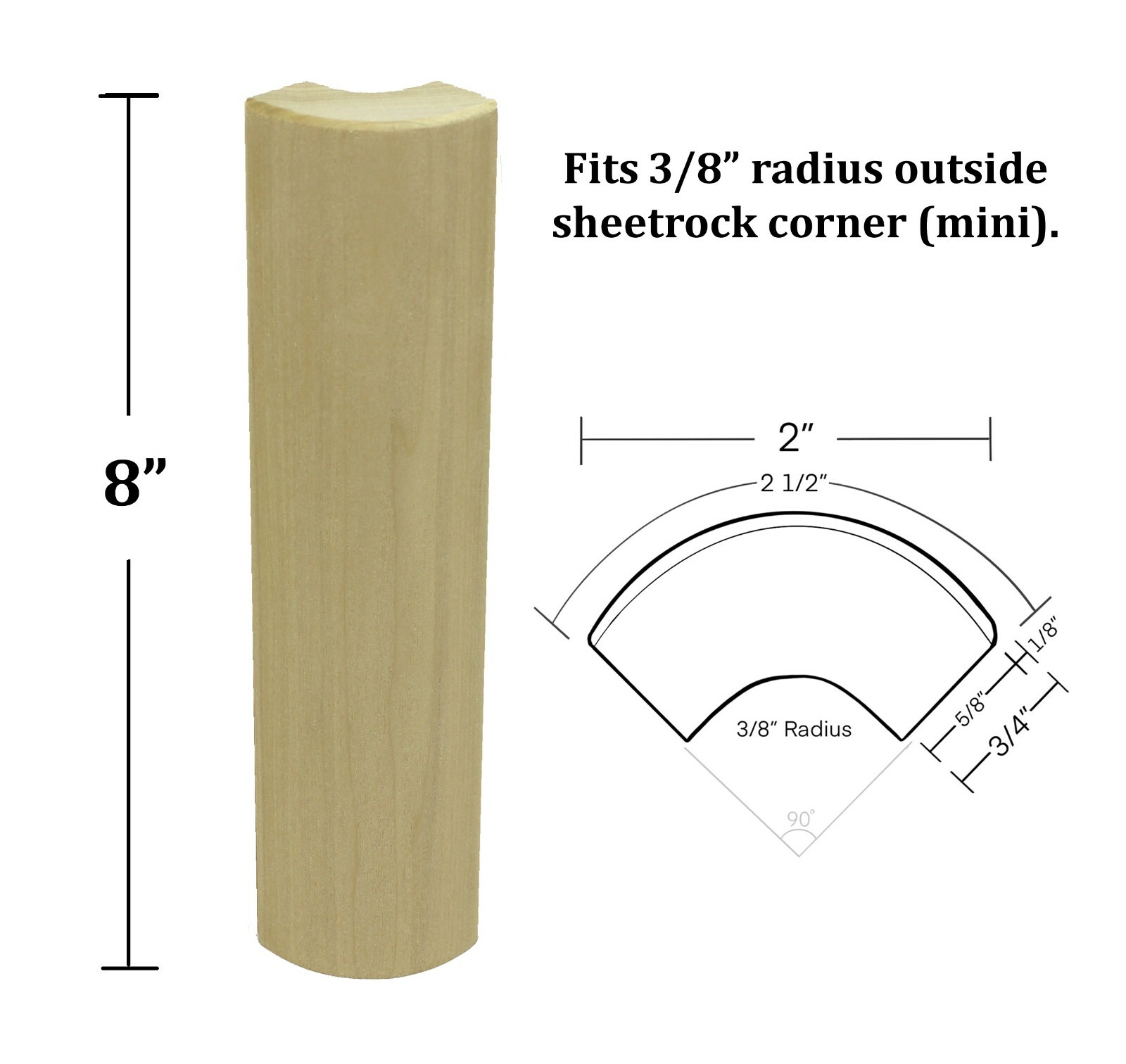 3/4" x 2" Poplar Outside Radius Corner Base Block Fits 3/8" Radius Mini ...