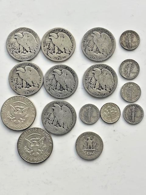 Mixed Lot of 90% Silver Coins- $4.85 Face. Halves, Quarters, Dimes + 40 ...