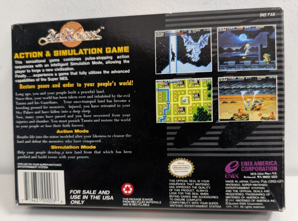 Actraiser Super Nintendo SNES Complete In Box Authentic With Poster ...