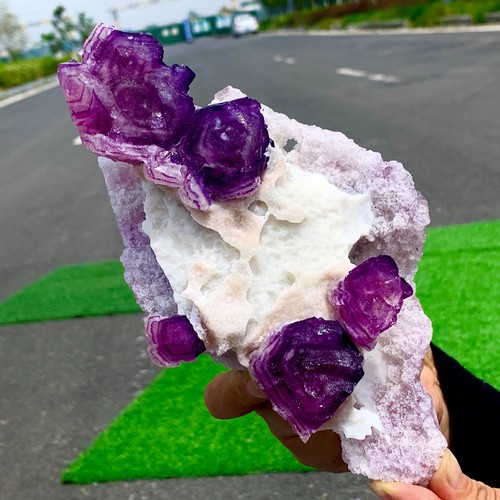 1.97LB Rare Transparent purple Cube Fluorite Mineral Crystal Specimen ...