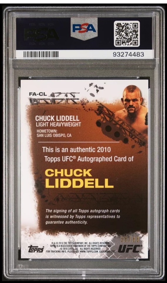 2010 Topps UFC Chuck Liddell Rookie Auto 1st Autograph Black Onyx /88 ...