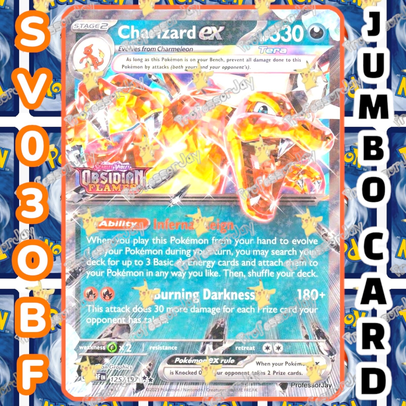 Pokémon JUMBO Card SV3 CHARIZARD EX 125/197 OBSIDIAN FLAMES SEALED ...