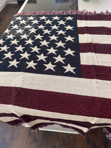 American Flag Blanket Patriotic Throw 60”X46” Woven 100% Cotton Large w ...