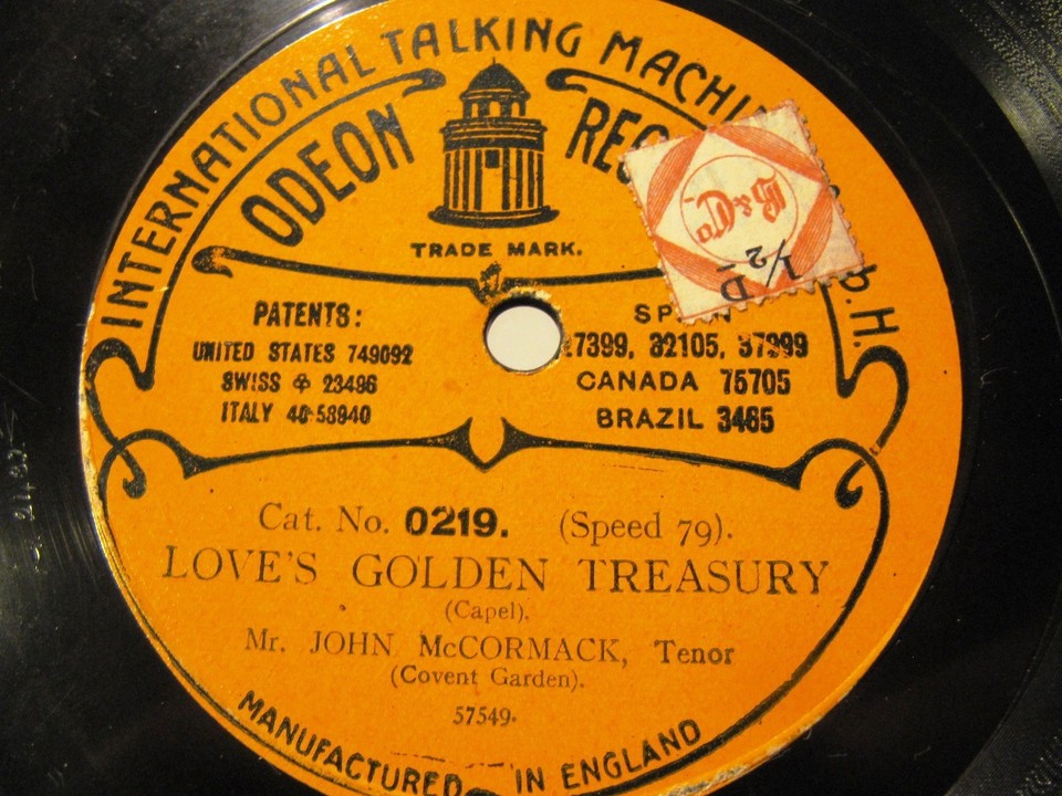 1907 John McCormack Orange ODEON Liddle A Farewell/ Love's Golden ...