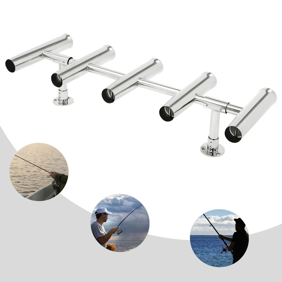 Boat Stainless Steel Rod Holder 5 TUBES Rod Rack Marine Fishing Angle ...