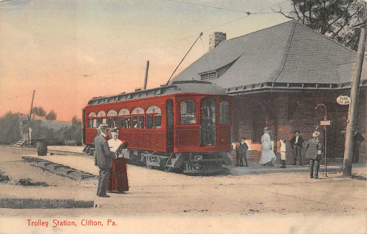 TROLLEY STATION TRAIN DEPOT CLIFTON PENNSYLVANIA POSTCARD (c. 1905) | eBay