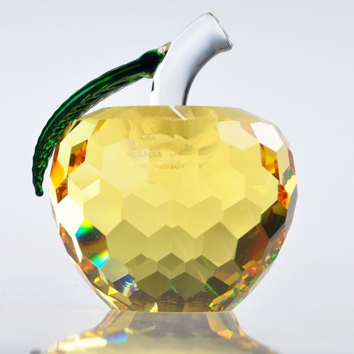 3D Apple Figurine Faceted Crystal Glass Paperweight Wedding Gift Decor ...
