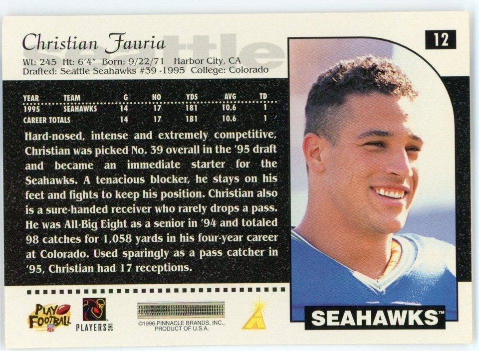 1996 Score Christian Fauria #12 | eBay