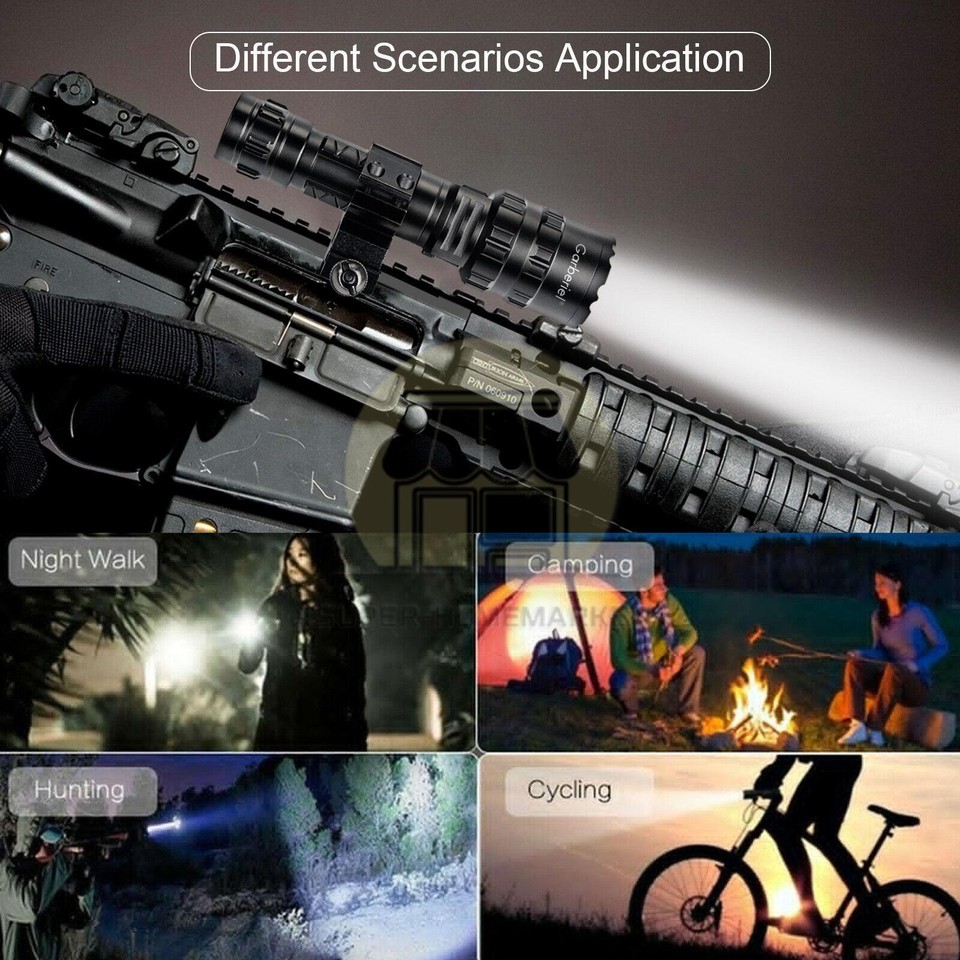 900000 Lumens Tactical Gun Flashlight Picatinny Rail Mount for Hunting ...