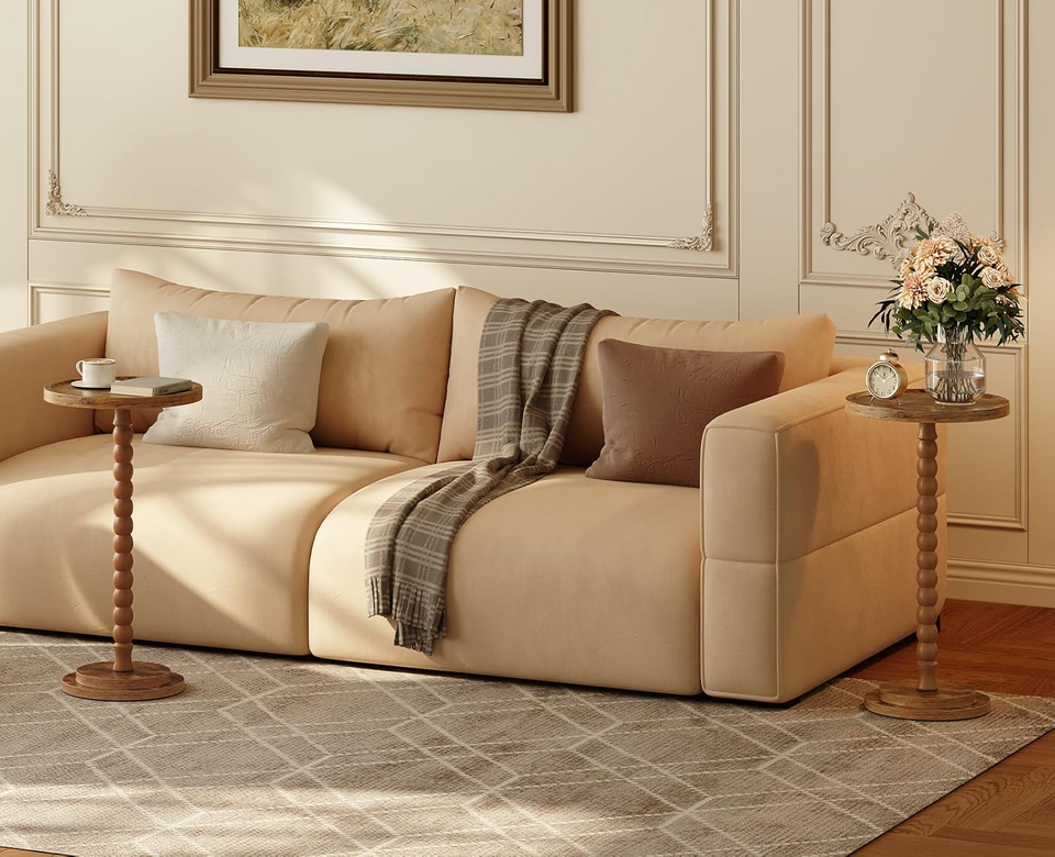 Round Side Table with Anti-Spill Edge, Small Drink Table for Small ...