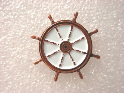 Ships Wheel pin badge. 3D Antique copper version. Metal. Sailor Sailing ...
