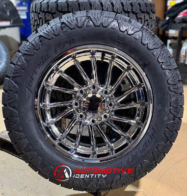 20x10 Vision Rapier Chrome Wheels 35" AMP AT Tires 8x180 Chevy ...