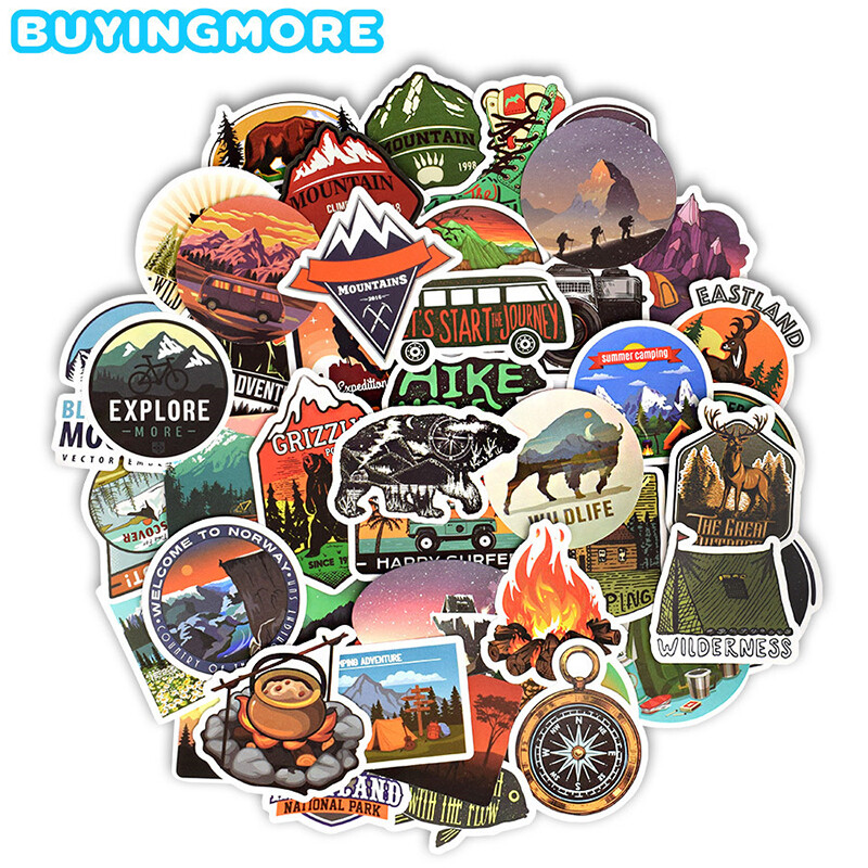 50 PCS Camping Landscape Stickers Outdoor Adventure Climbing Waterproof ...